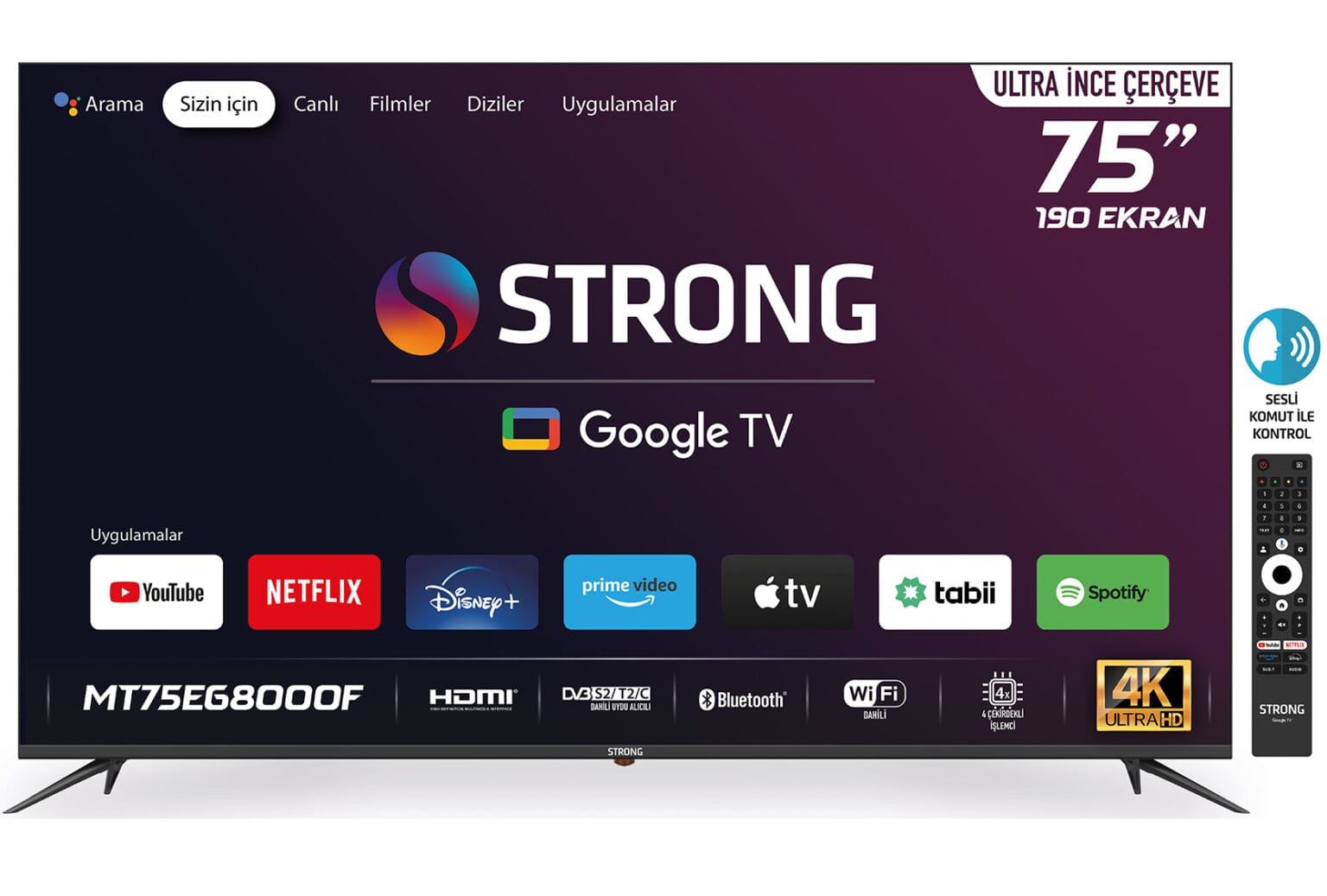 STRONG MT75EG8000F 75’’ 190cm Ekran FRAMELESS 4K Ultra HD Google TV ...